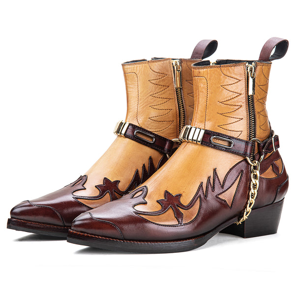 Men's Harness Boots- Tan & Brown | Lethato